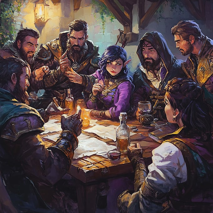 Create a character fantasy illustration for dnd party by Tanaieszum ...