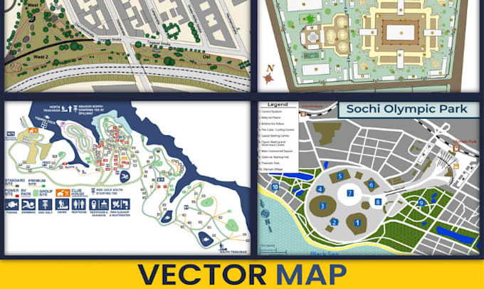 Illustrate 2d vector map, city map, campground site street map based on ...
