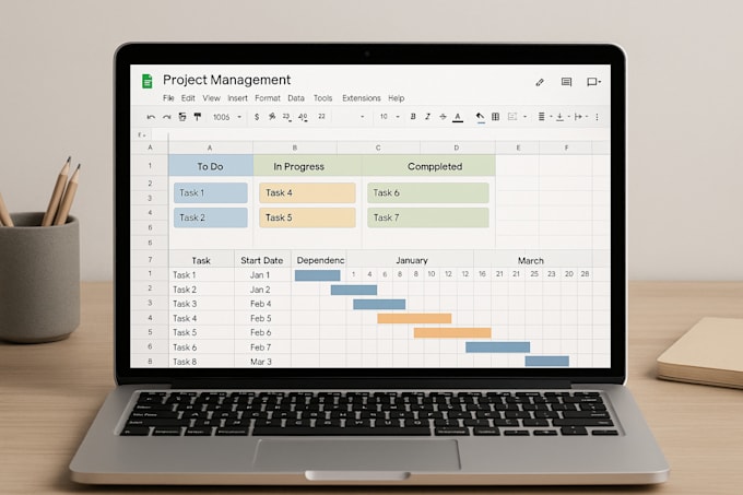Workflow project management spreadsheet, google sheets kanban board, gantt chart by Kayladave_4 ...