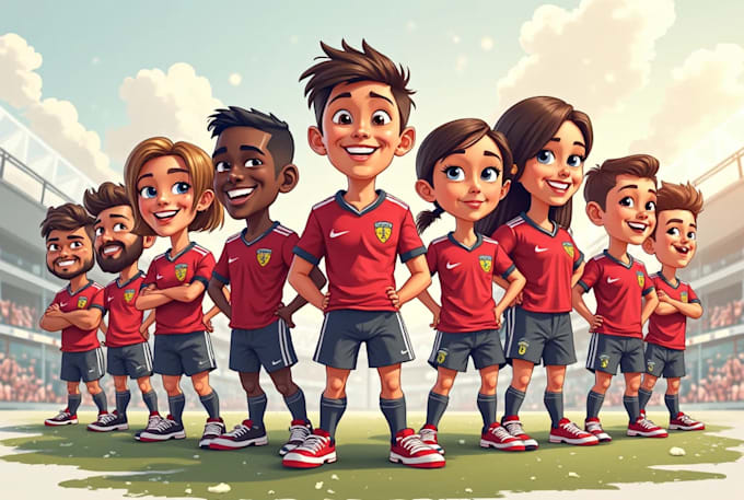 Turn football team photo into cartoon vector illustration by ...