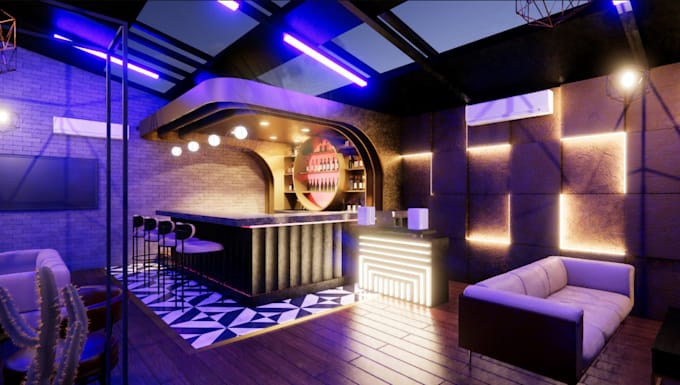 Render 3d club lounge,elegant restaurant design,night render,revit 3d ...