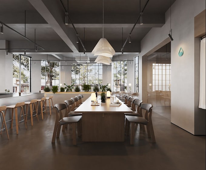 Render 3d interior,cafe,coffee shop,bar, restaurant design,commercial ...
