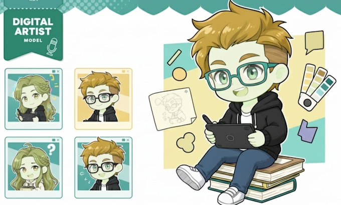 Draw custom pngtuber illustration vtuber model chibi emotes oc art for ...