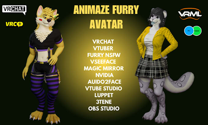 Rig or make vrchat furry nsfw avatar, vtuber model for vseeface pc or ...