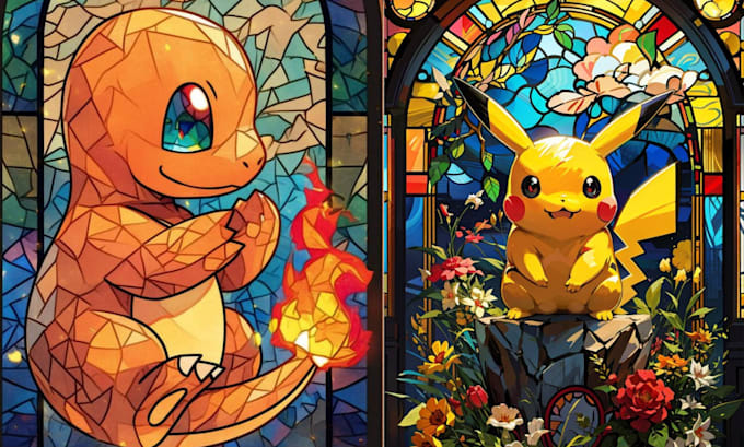 Draw amazing pokemon fakemon digimon in stained glass art style by ...