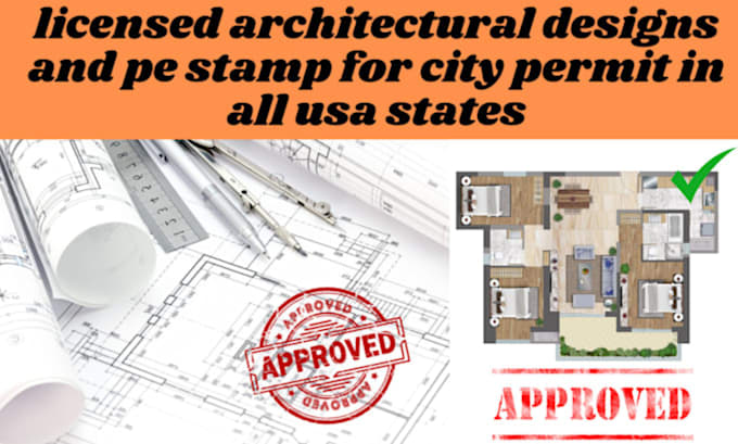 Floor plan, elevation, stamped architectural drawing for city permit ...