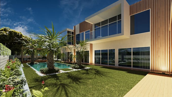 Photorealistic render ready 3d model villa exterior interior,house ...