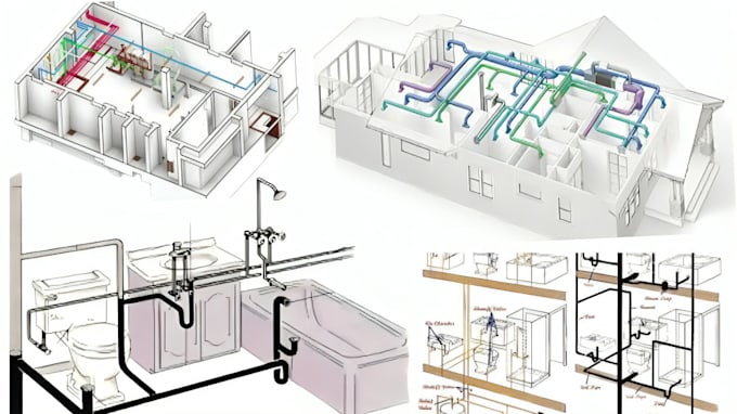 Mep electrical drawing plumbing system hvac design bim 3d building ...