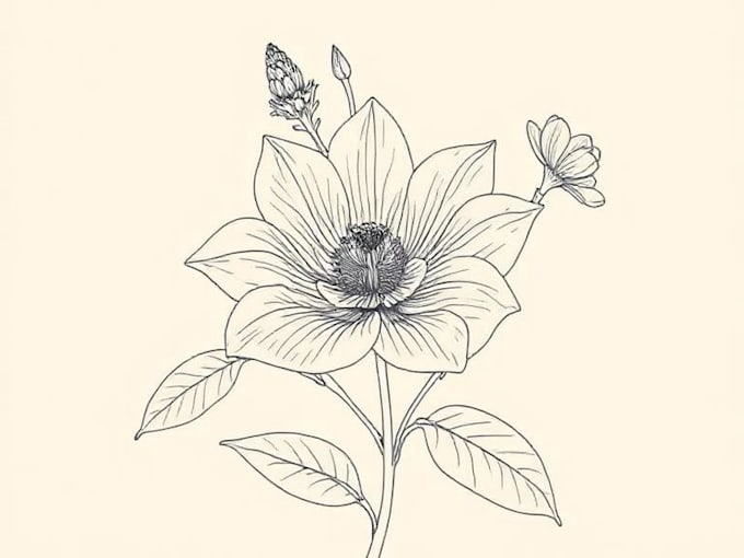 Drawn a highly detailed line art botanical illustration by Philiphaler ...