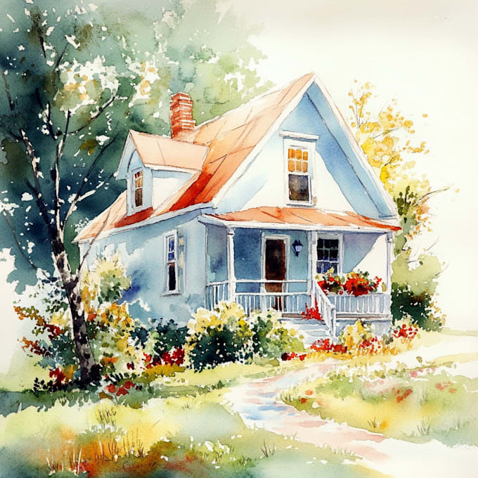 Draw watercolour illustration of house or building by Leonantes | Fiverr