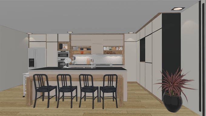 Design realistic 2d and 3d kitchen layouts for your space by Selmatirh ...