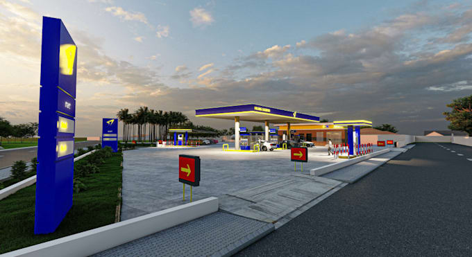 Design 3d petrol station, gas station, landscape view, car wash, skp ...