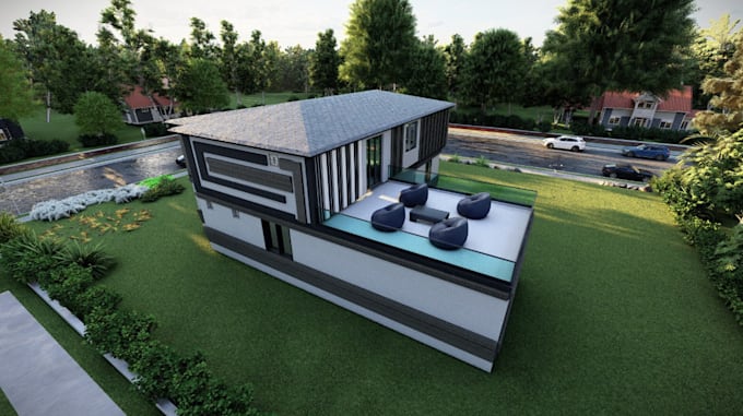 Moderate 3d building exterior,facade renovation,balcony,landscape ...