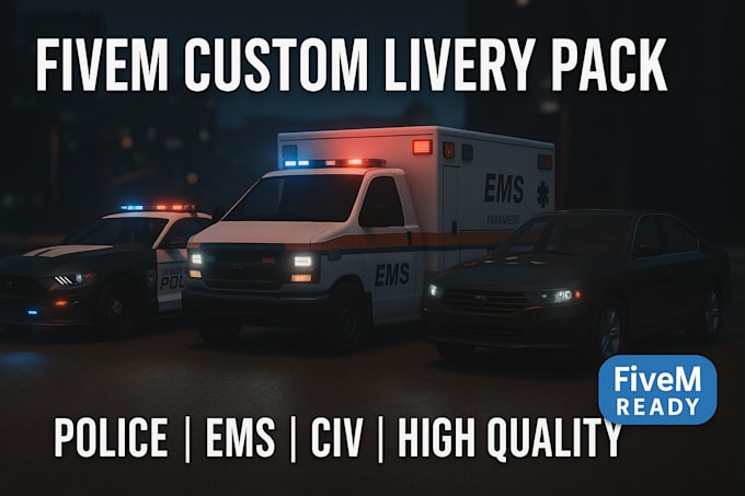 Design custom fivem livery car packs for police, ems civ cars by Amira ...