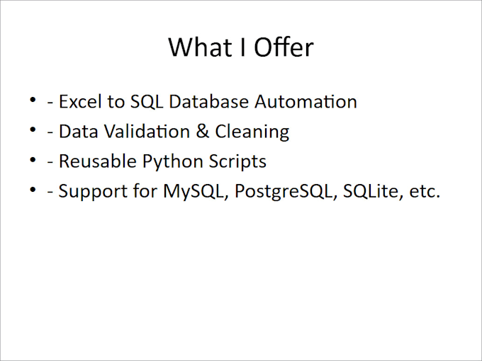 Automate excel data validation and insertion into your database using python by Aartivhale | Fiverr