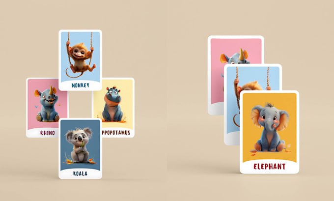 Design educational kids card game memory flash cards animal card box ...