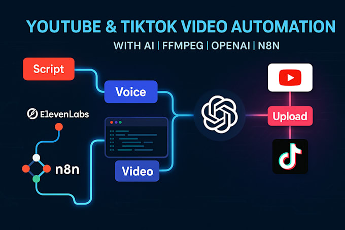 Do ai youtube tiktok video content automation ffmpeg n8n elevenlabs openai veo3 by Promise__3 ...