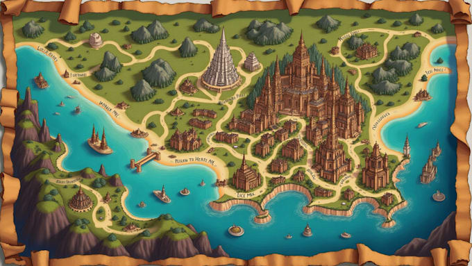 Draw map illustration, landmarks, country, building, travel map ...