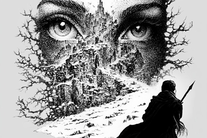 Draw detailed black and white dark art, concept art illustration by ...