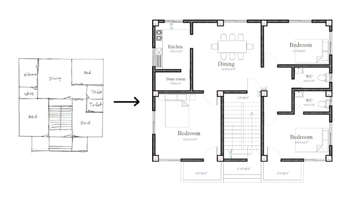 Trace floor plans and draw sections, elevations in autocad by Riah ...