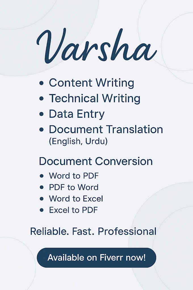 Provide expert content writing, data entry, and document conversion services by Varshakarera ...