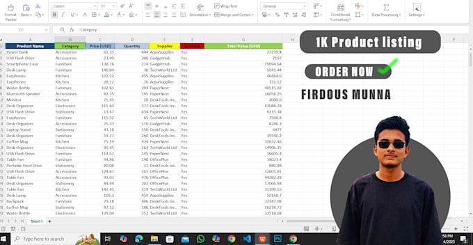 Do professional data entry, excel services fast and accurate by Firdous_munna | Fiverr