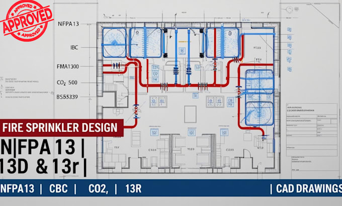 Design 13d, 13r, cad drawing with nfpa13, cbc, ibc, bs5839, fm200, co2 ...