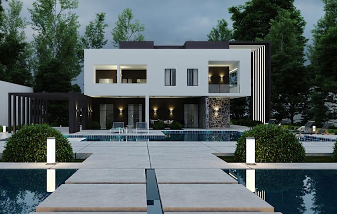 Develop house concept,realistic villa rendering,pool patio terrace ...