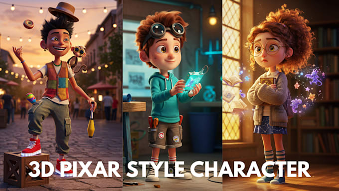 Do 3d pixar style cartoon character, avatar animation, animal mascot or ...