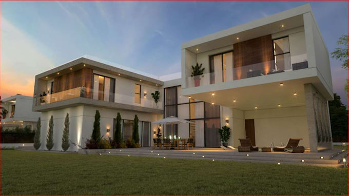 Redesign 3d modern villa exterior, cgi rendering outdoor patio ...
