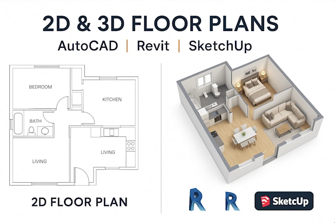 Create professional 2d and 3d floor plans in autocad, revit, or sketchup by Arc_hansen1 | Fiverr