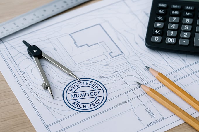 Civil architect stamp for drainage grading plan, autocad drawing for ...