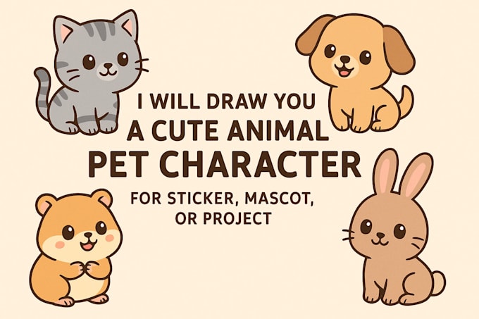Draw you a cute animal pet character for sticker, mascot, project by ...