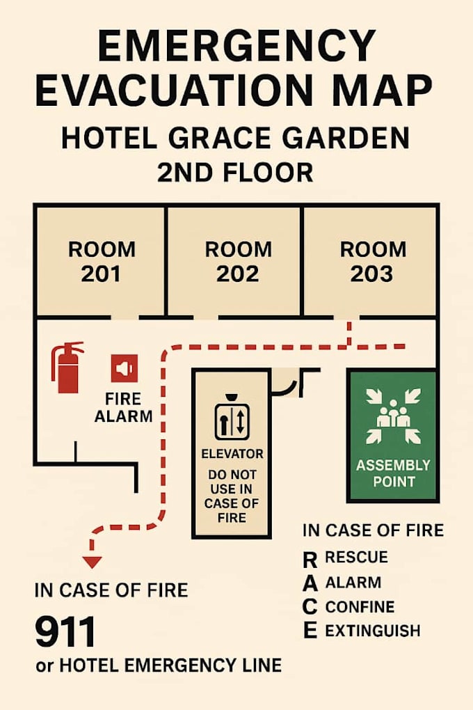 Design a realistic emergency evacuation map for your building or ...