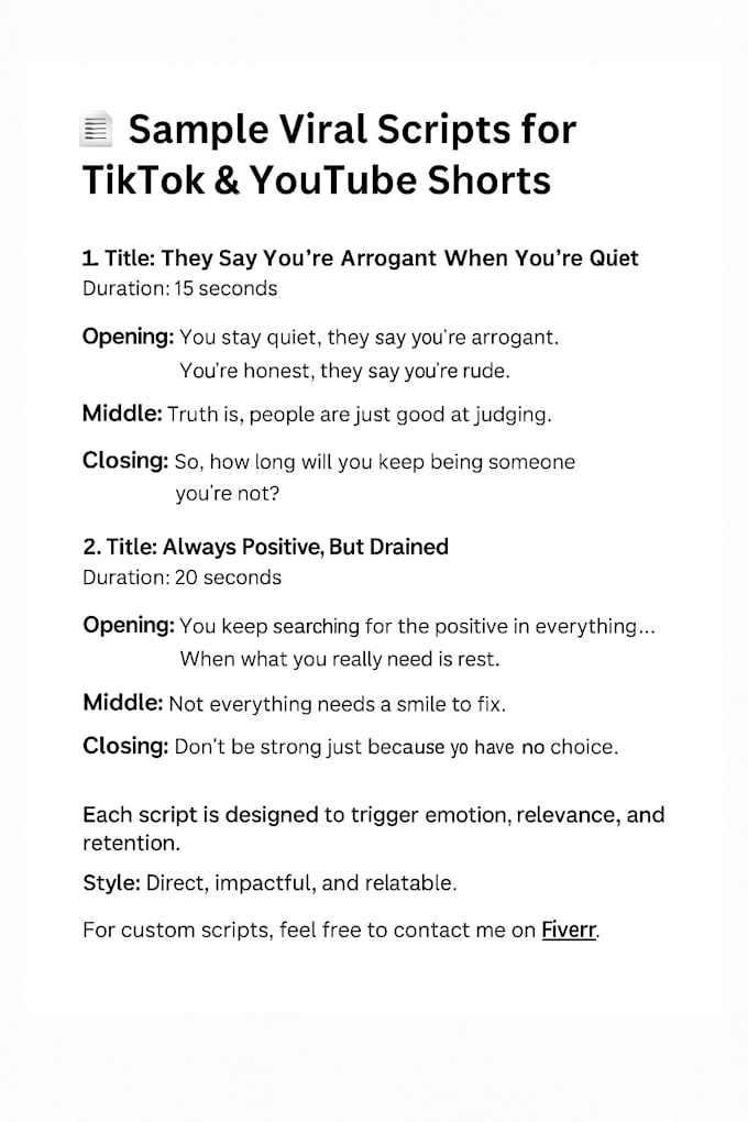 Write viral hooks and scripts for tiktok or youtube shorts by Arproject24 | Fiverr