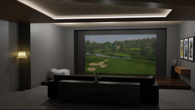 Refix 3d hall, golf simulator sport arena, cgi rendering golf showroom ...