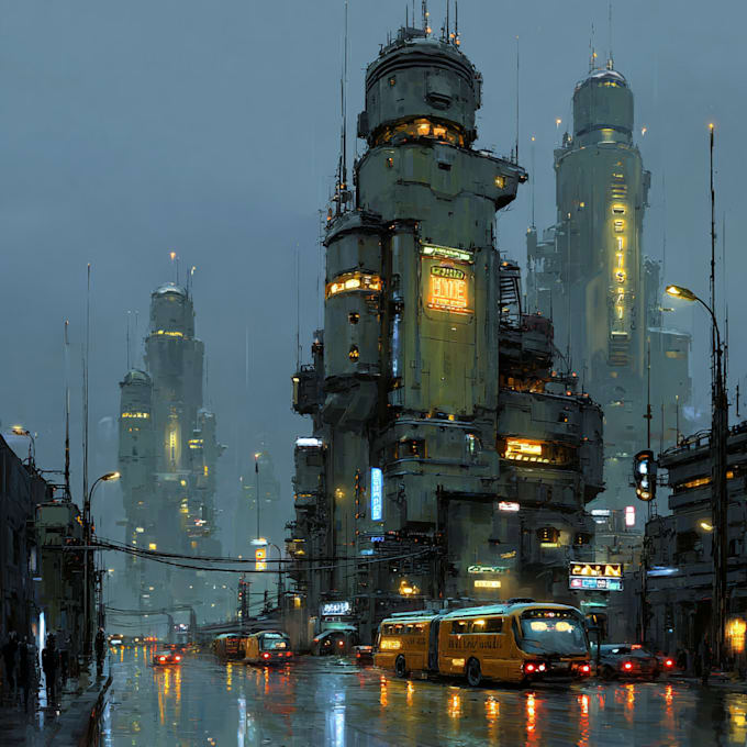 Draw a cyberpunk futuristic city art by Harrieath | Fiverr