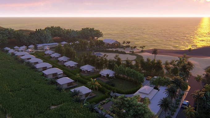 Remodel beachfront resort, plaza visualization, environmental concept ...
