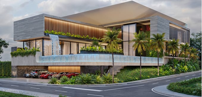 Design 3d visualize facade, exterior, front elevation, architecture, villa, cgi by Zapoju | Fiverr