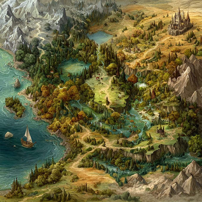 Do line art fantasy map illustration by Herberazan | Fiverr
