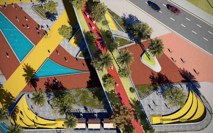 Renew 3d community landscape,walk area,car park, high rise,garden,revit ...