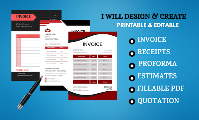 Create invoice, receipt, fillable pdf, order form, quotation ...
