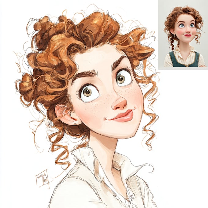 Drawing a your portrait into a disney style cartoon by Slmarana | Fiverr