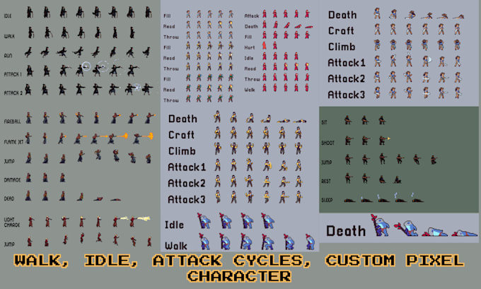 Create pixel art character, game animation, sprite sheet, fakemon ...