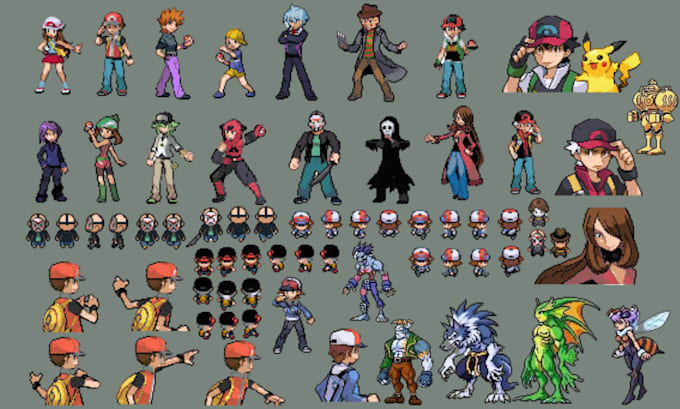 Custom pokemon art, fakemon sprite sheet, pokemon trainer, danganronpa ...
