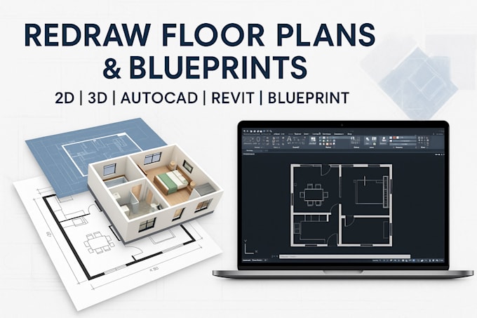 Redraw 2d floor plan, house plans, 3d floor plan in autocad, blueprint, or revit by Ronald_payne ...