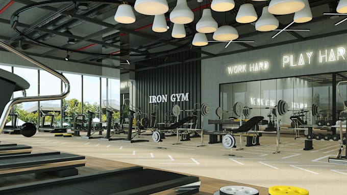 Do 3d gym design, yoga studio and cardio room 3d, modern fitness center ...