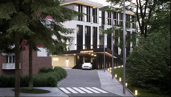 Refurbish 3d skyline hotel,cgi mixed use building,prime park,outdoor restaurant by ...