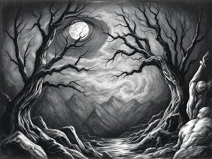 Draw dark art illustration with engraving style by Robrureto | Fiverr