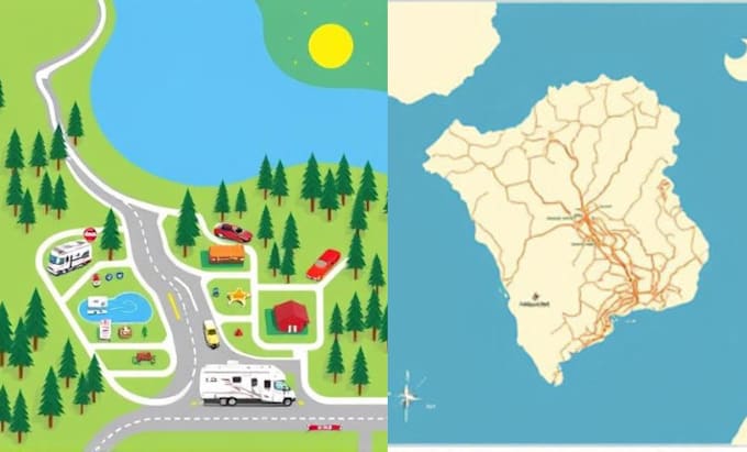 Illustration vector rv park maps, campground map, site plan, floor map ...
